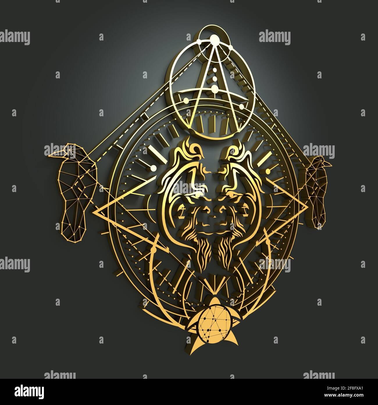 Mystical symbol. Linear alchemy, occult, philosophical sign. Low poly ...