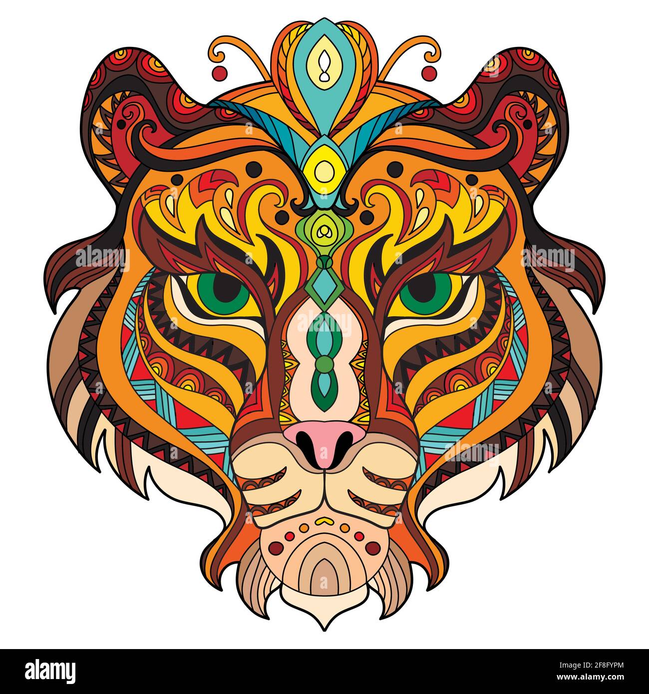 Head of tiger with doodle and zentangle elements. Abstract vector ...