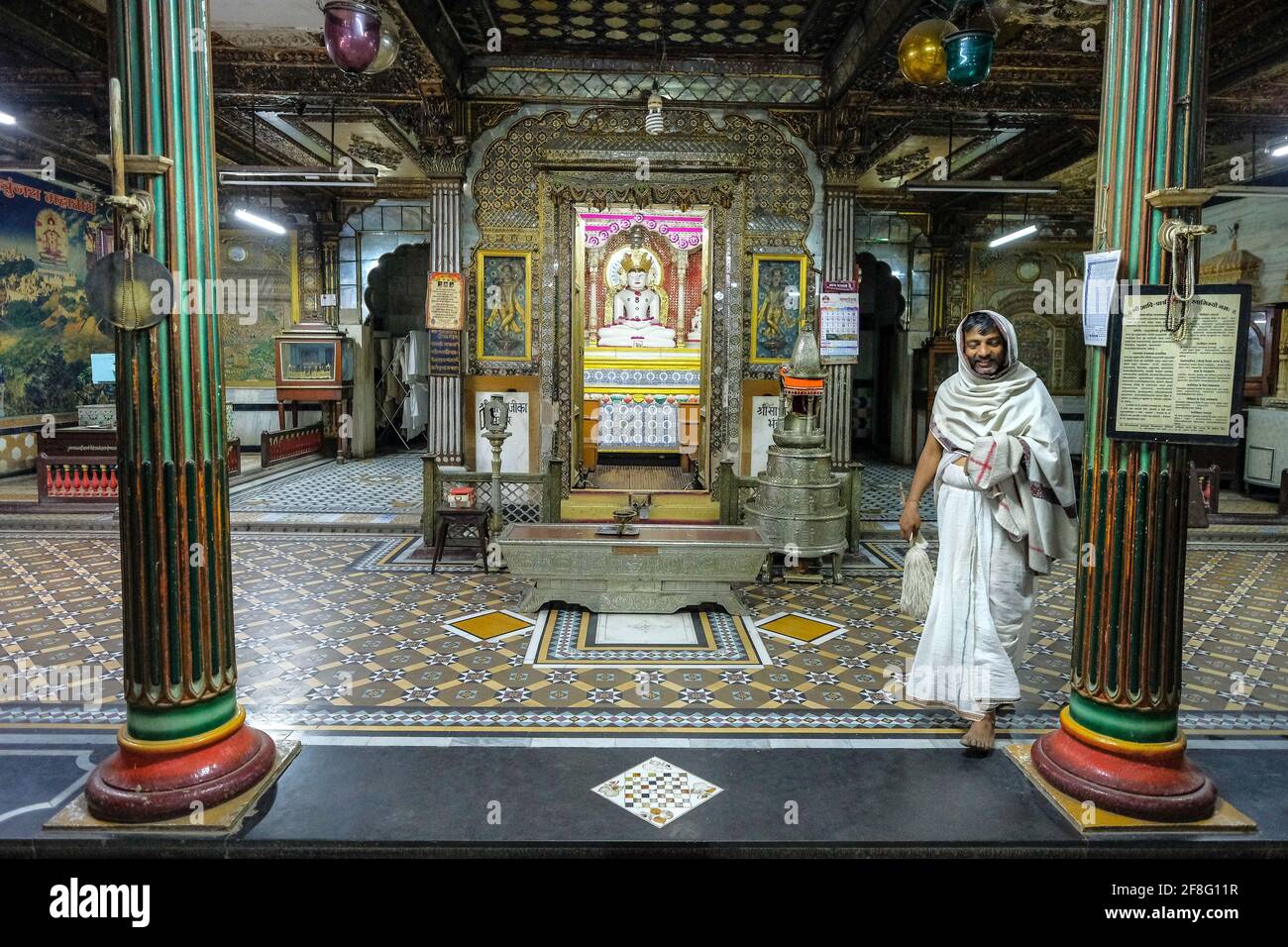 Indore, India - March 2021: A monk praying inside a Jain temple in ...