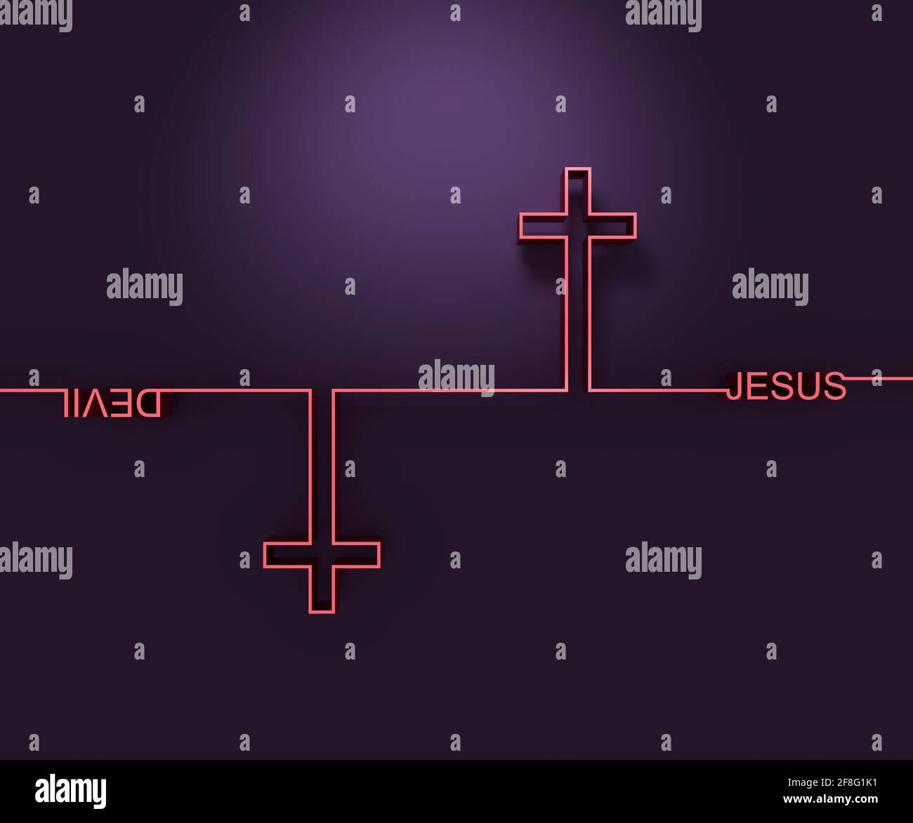 Jesus vs Devil. Confrontation of well and evil. Cross and text. Thin ...