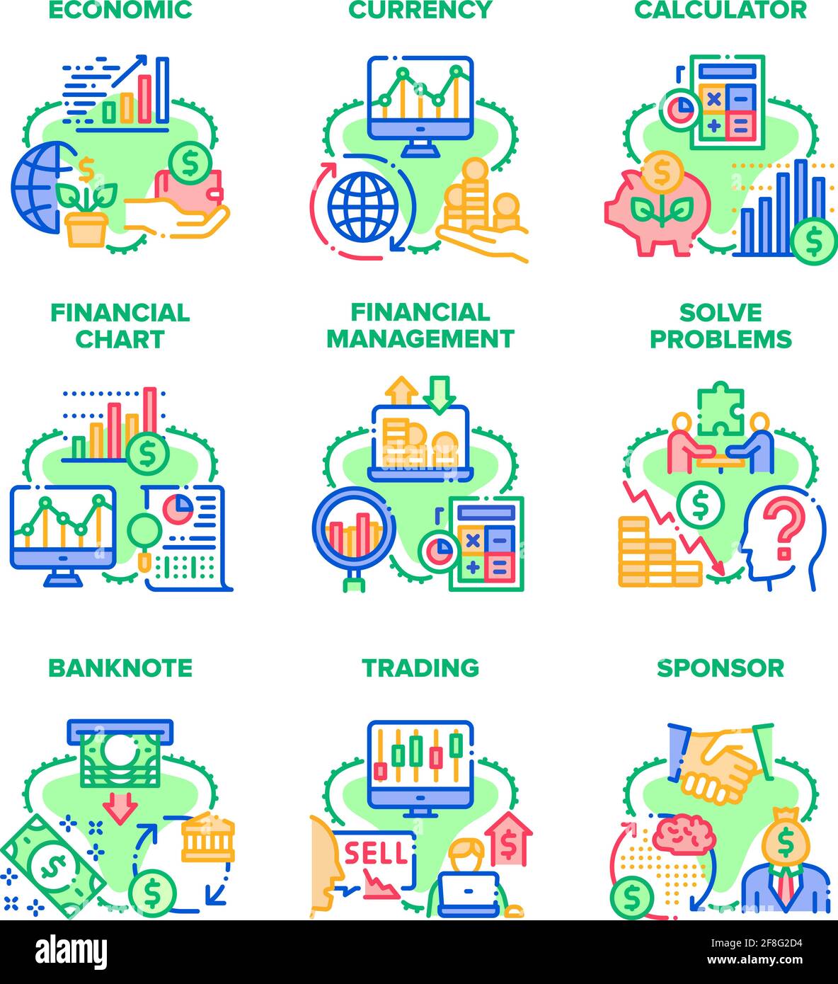 Finance Economic Set Icons Vector Illustrations Stock Vector Image ...