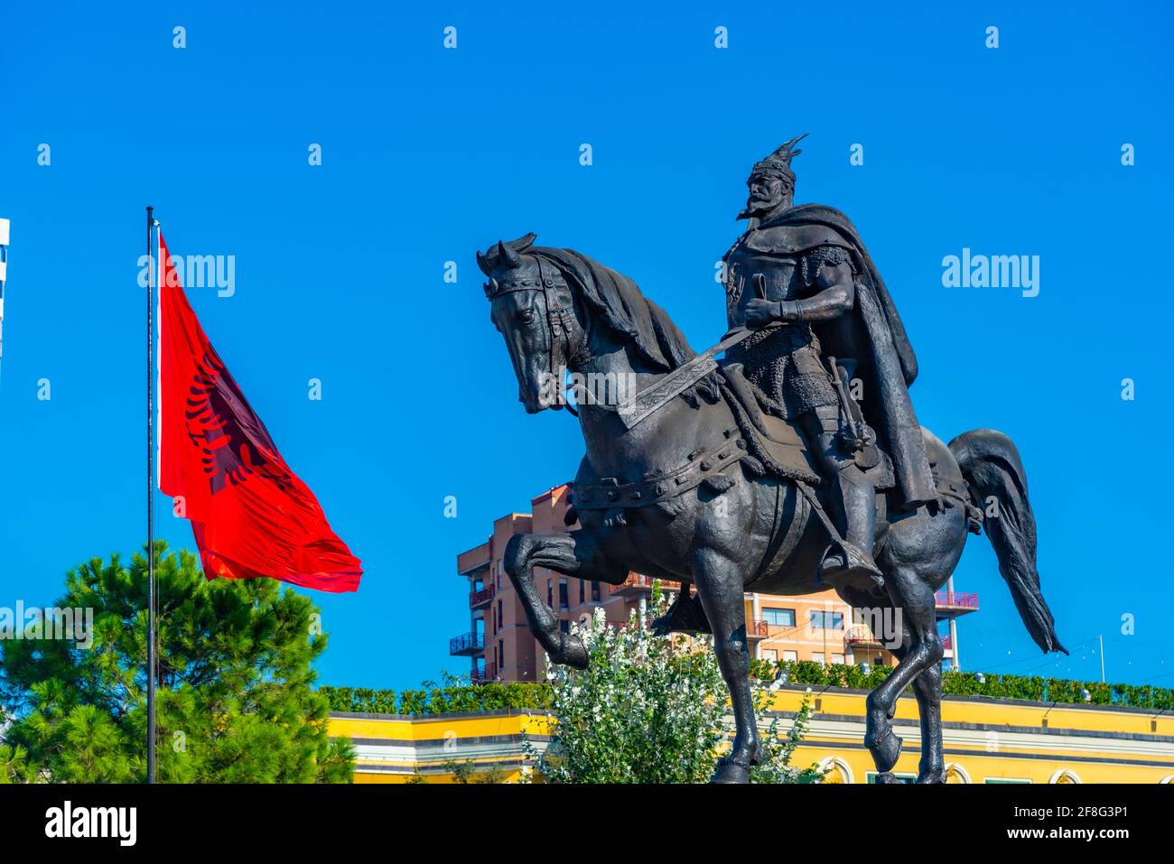 View of Skanderbeg statue at Tirana, Albania Stock Photo - Alamy
