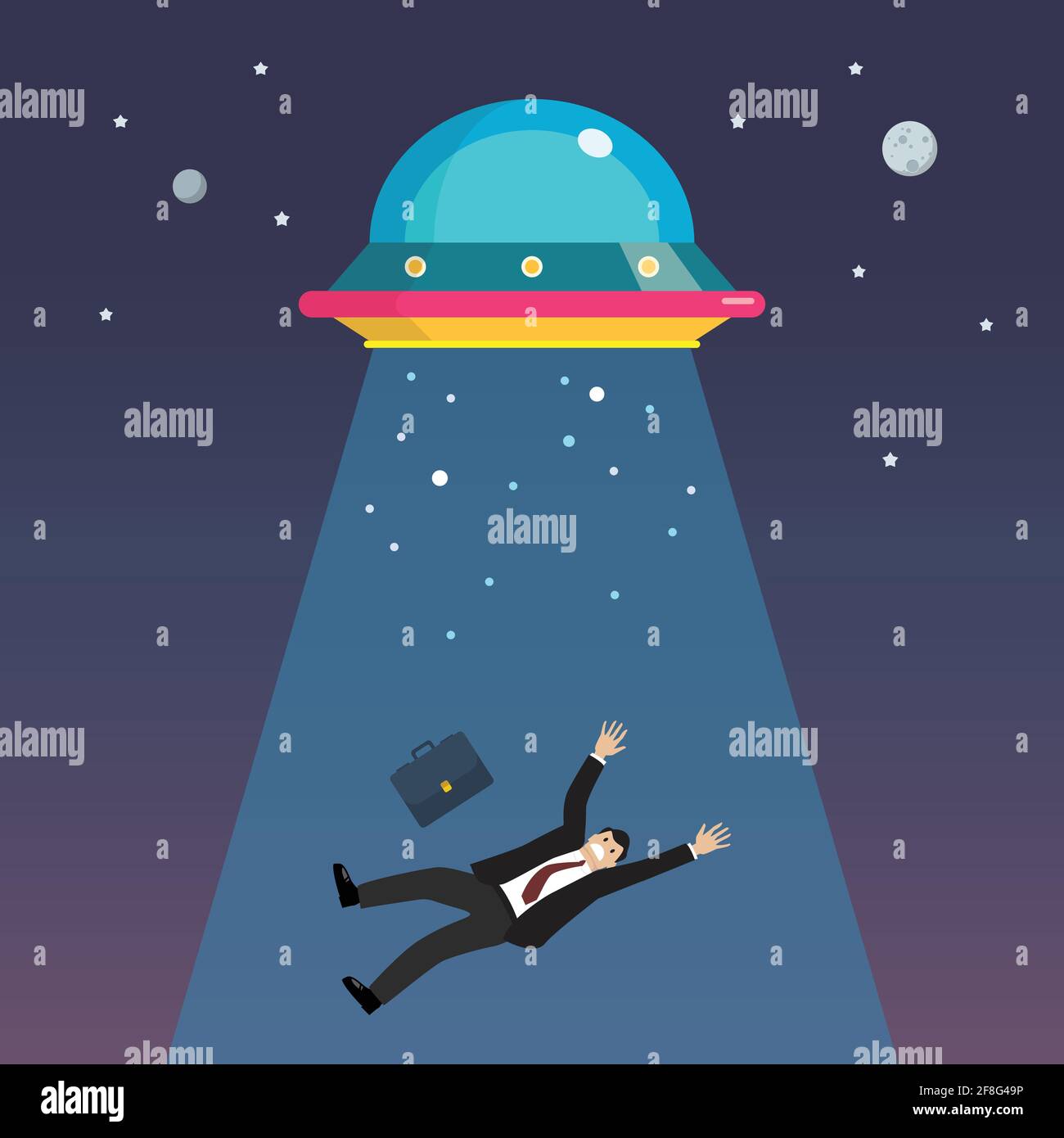 Businessman abducted by UFO. Flat style vector illustration Stock ...