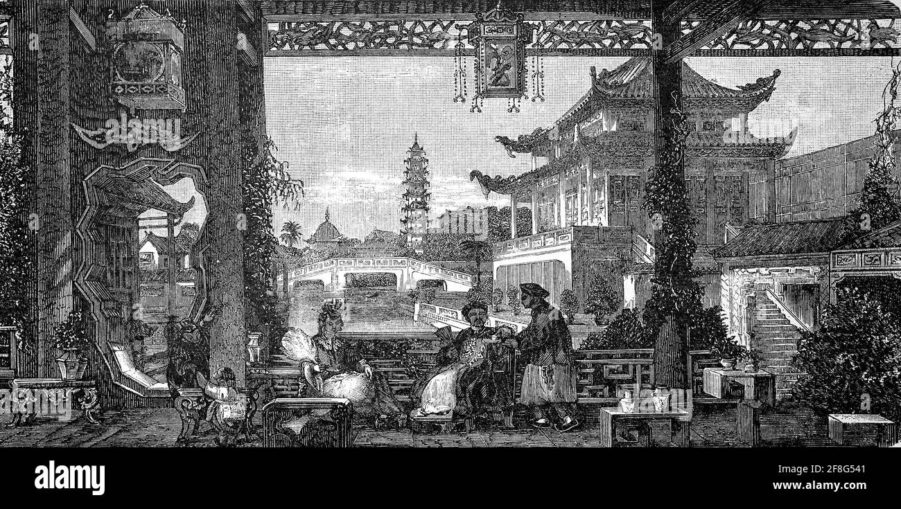 Palace of a rich Chinese man in Beijing, China, in 1880 / Palast eines ...