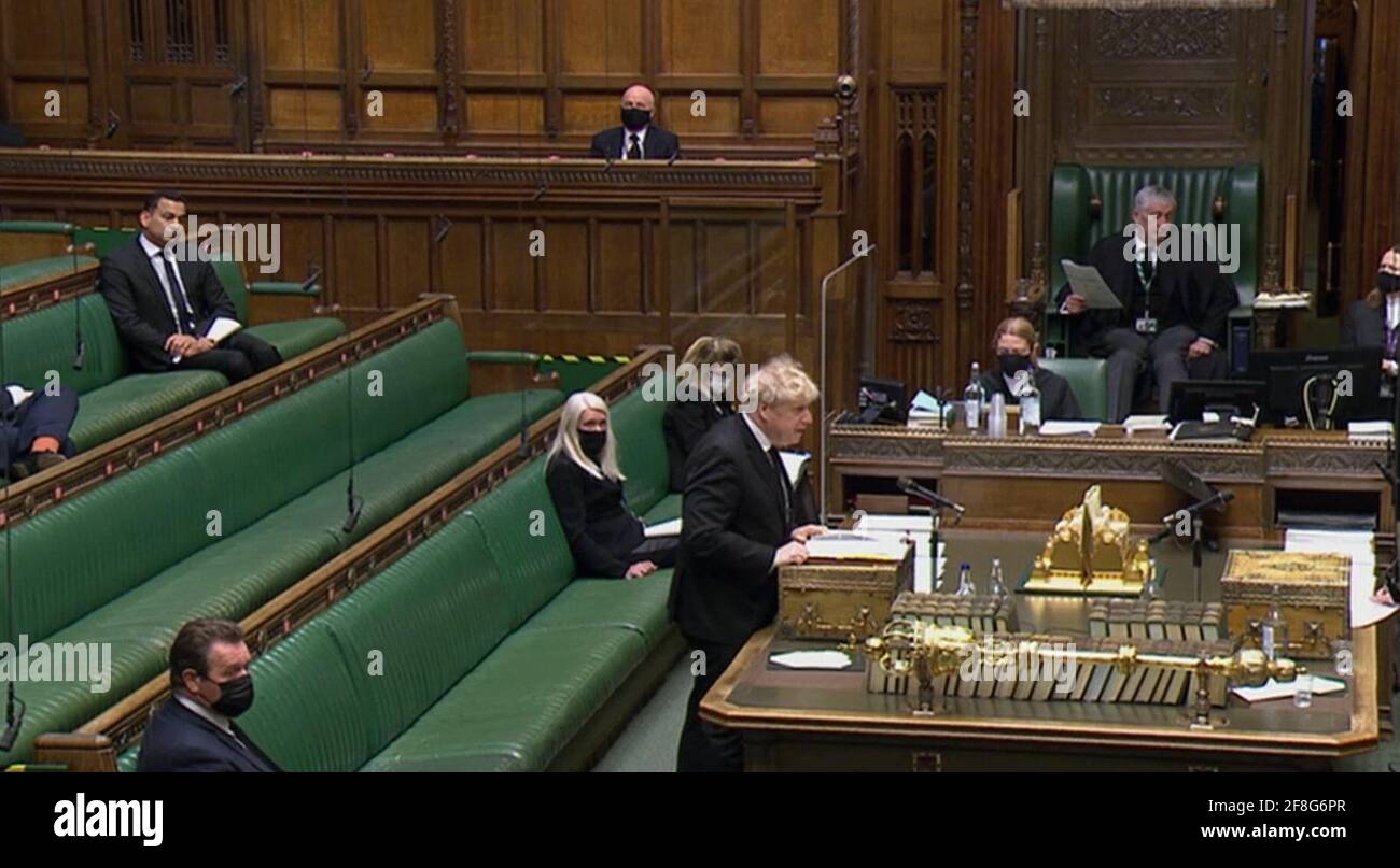 Prime Minister Boris Johnson speaks during Prime Minister's Questions ...