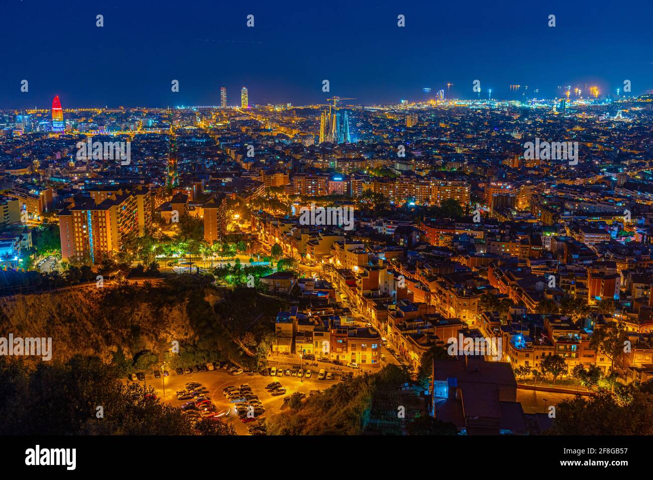 Night aerial view of Barcelona in Spain Stock Photo - Alamy