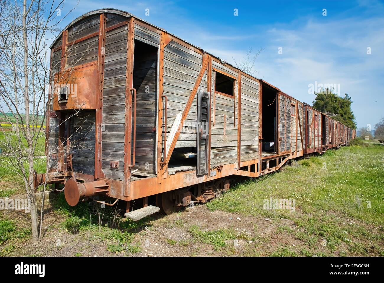 old wagon, train wagon at an old station on the rails Stock Photo - Alamy