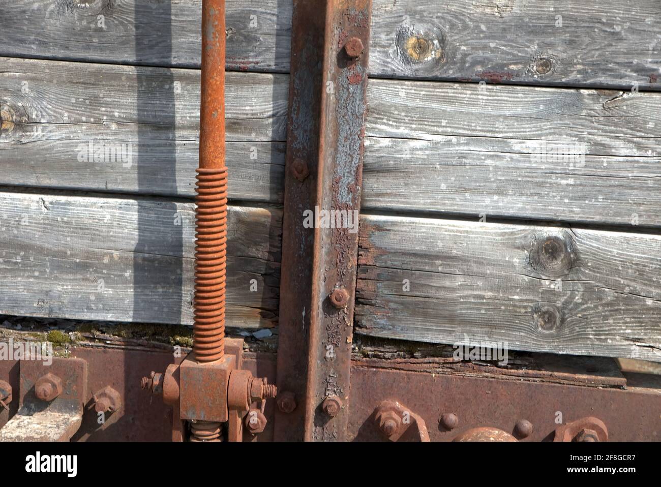 Old buffer in railway carriage, hook wagon, old wagon Stock Photo - Alamy