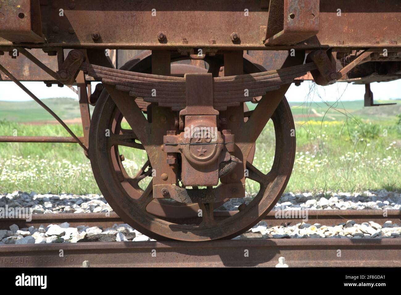 wagon wheels , old train, old wagon ,in an abandoned station Stock ...