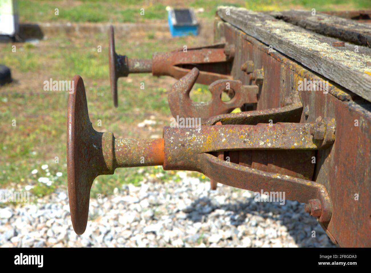 old buffer in railway carriage, hook wagon, old wagon Stock Photo - Alamy