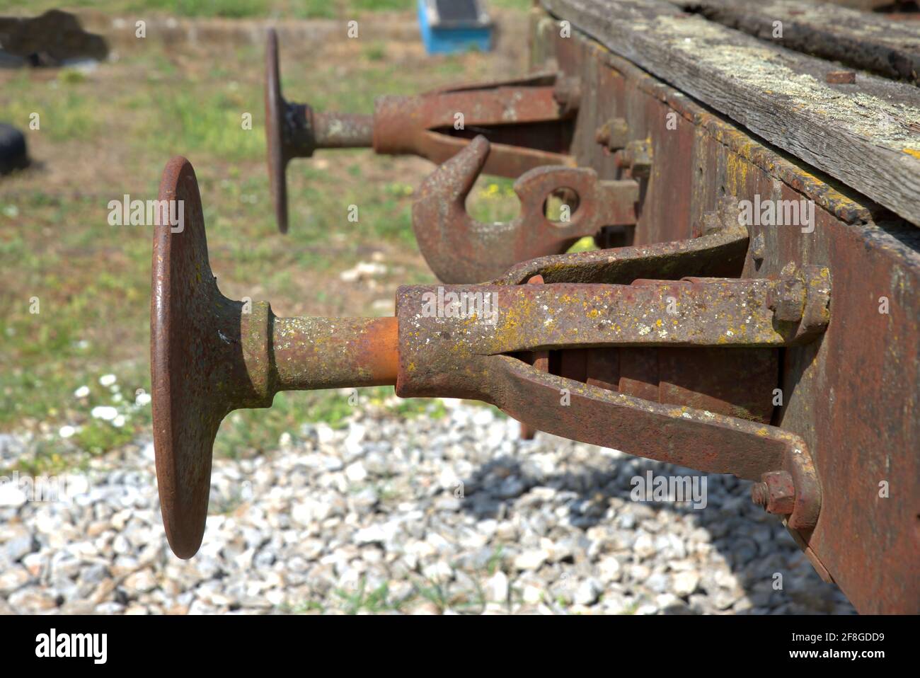 old buffer in railway carriage, hook wagon, old wagon Stock Photo - Alamy