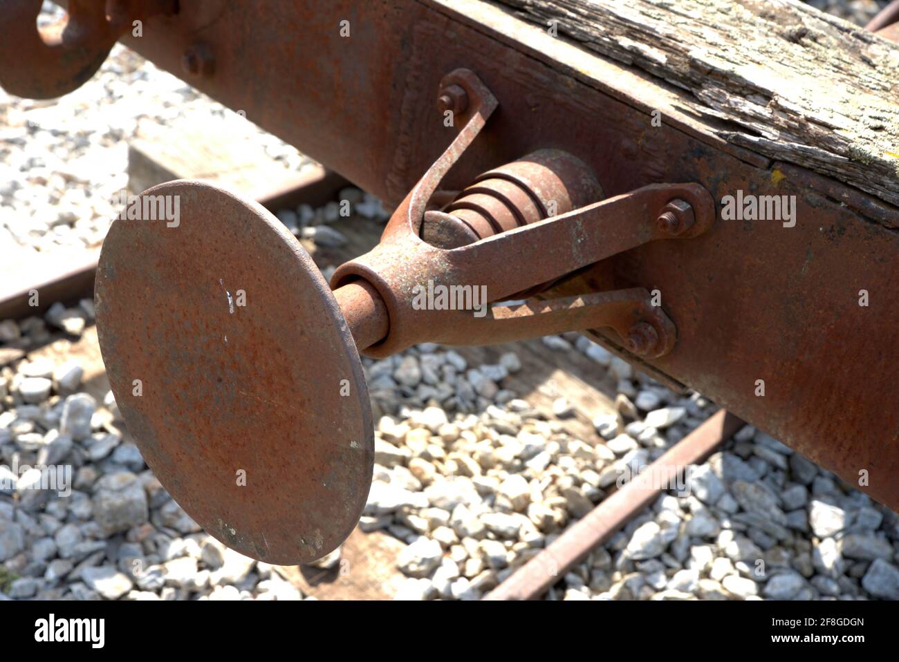 old buffer in railway carriage, hook wagon, old wagon Stock Photo - Alamy
