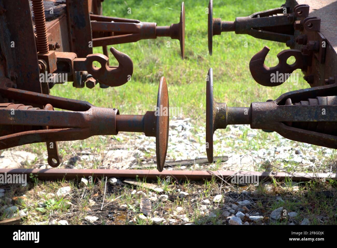 old buffer in railway carriage, hook wagon, old wagon Stock Photo - Alamy