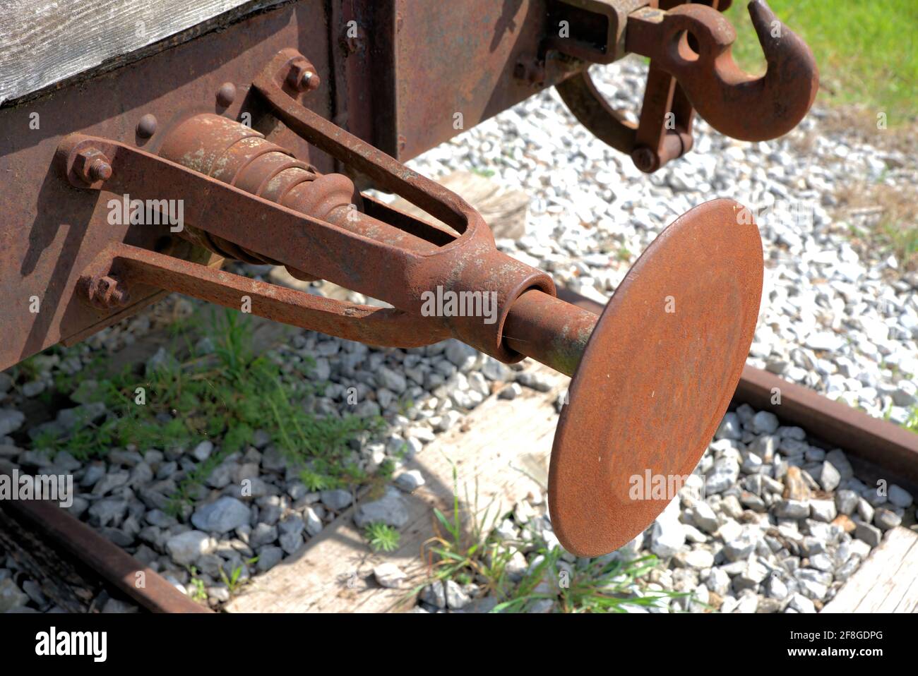 old buffer in railway carriage, hook wagon, old wagon Stock Photo - Alamy