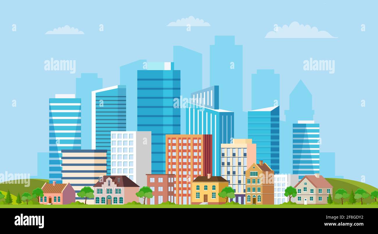 Landscape with buildings, mountains Stock Vector Image & Art - Alamy