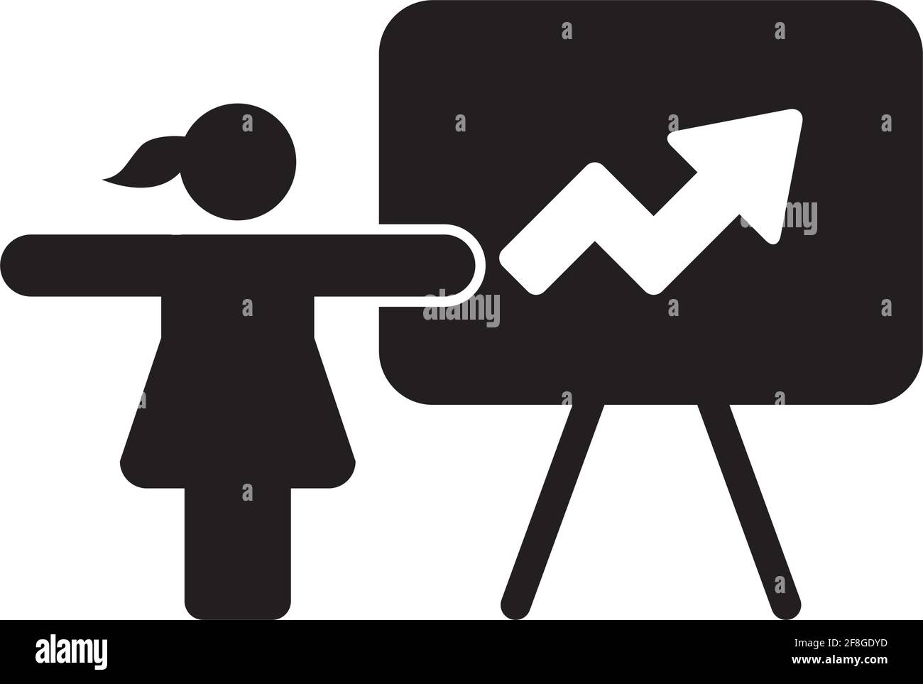 Presentation icon vector female person with board for business and ...