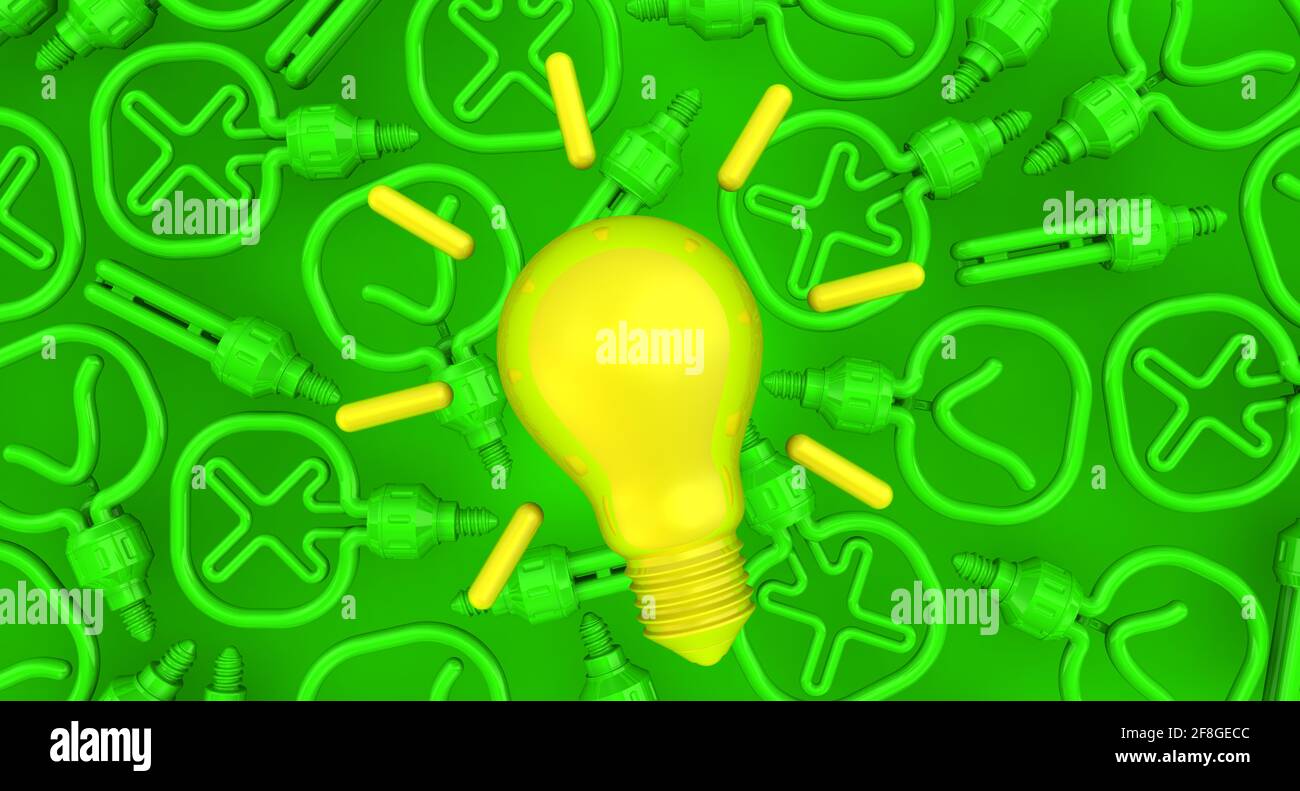 Idea, solution, thinking, innovation concept. Green background with ...
