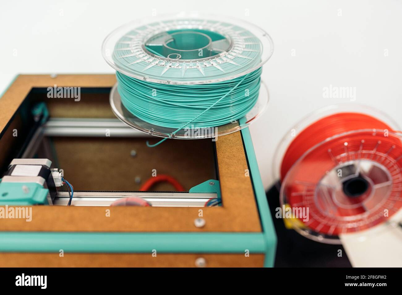 Stock photo of modern 3d printer’s parts with blue and red cable Stock ...