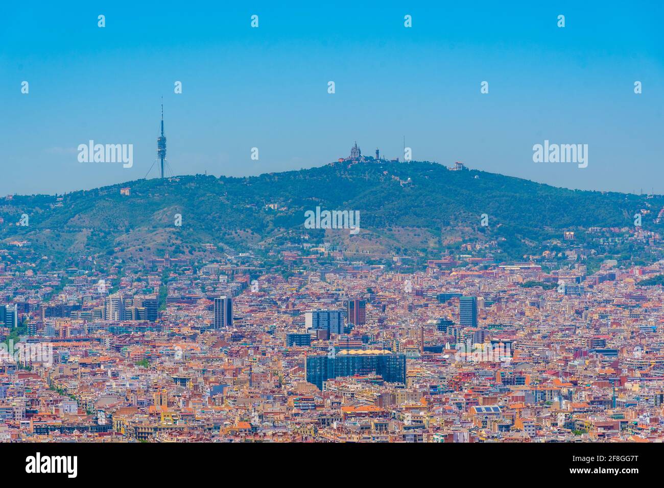Aerial view of Barcelona with Tibidabo mountain, Spain Stock Photo - Alamy