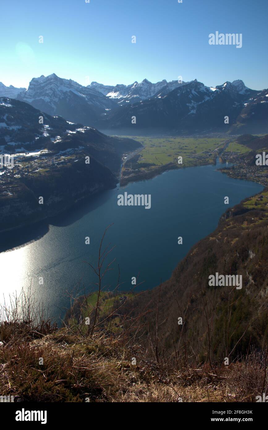 Incredible view over the Walensee and the alps from Amden in ...