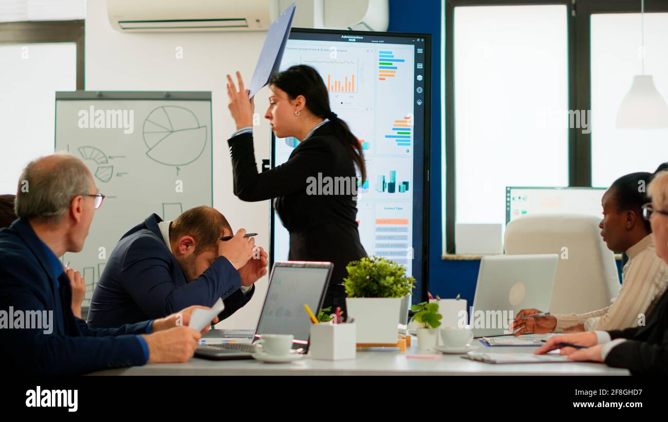 Angry manager woman arguing disagreeing about bad business contract ...