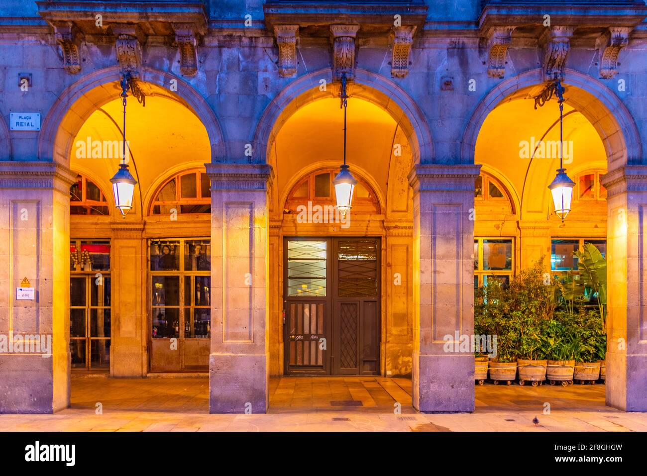 Arcade at Placa Reial in Barcelona, Spain Stock Photo - Alamy