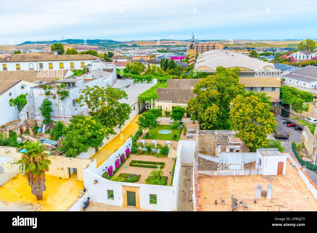 Aerial view of Jerez de la Frontera with Compound of Tio Pepe vineyard ...