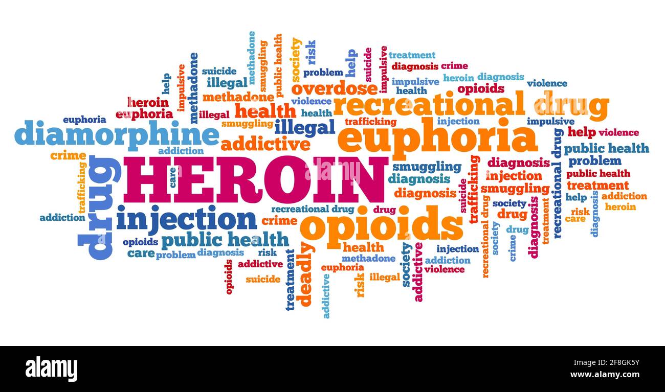 Heroin word cloud collage. Drug abuse concepts text cloud Stock Photo ...