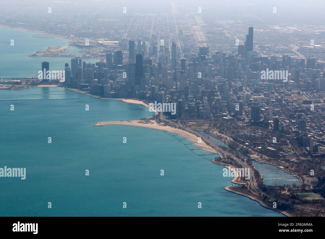 Chicago aerial view. Chicago Loop, Gold Coast and Lake Michigan Stock ...