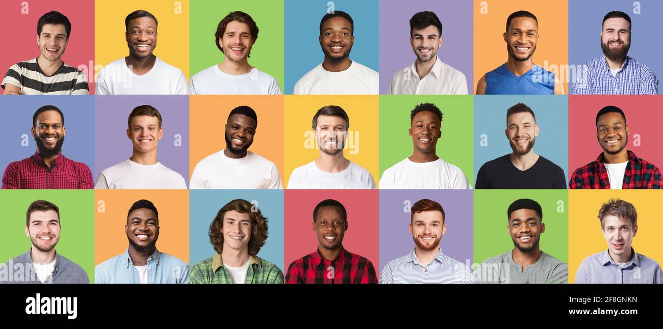 Collection of diverse multicultural people positive different emotions ...