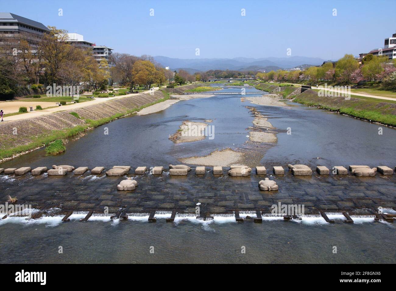 Kamo River park in Kyoto, Japan. Also known as Kamo-gawa Stock Photo ...