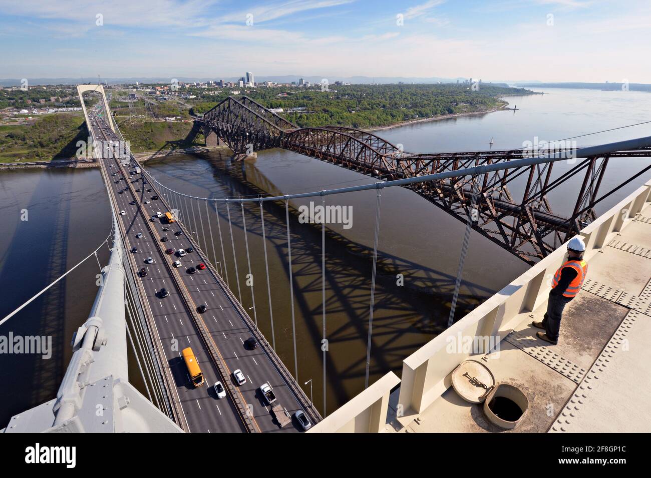 Pierre Laporte bridge and Quebec bridge Stock Photo - Alamy
