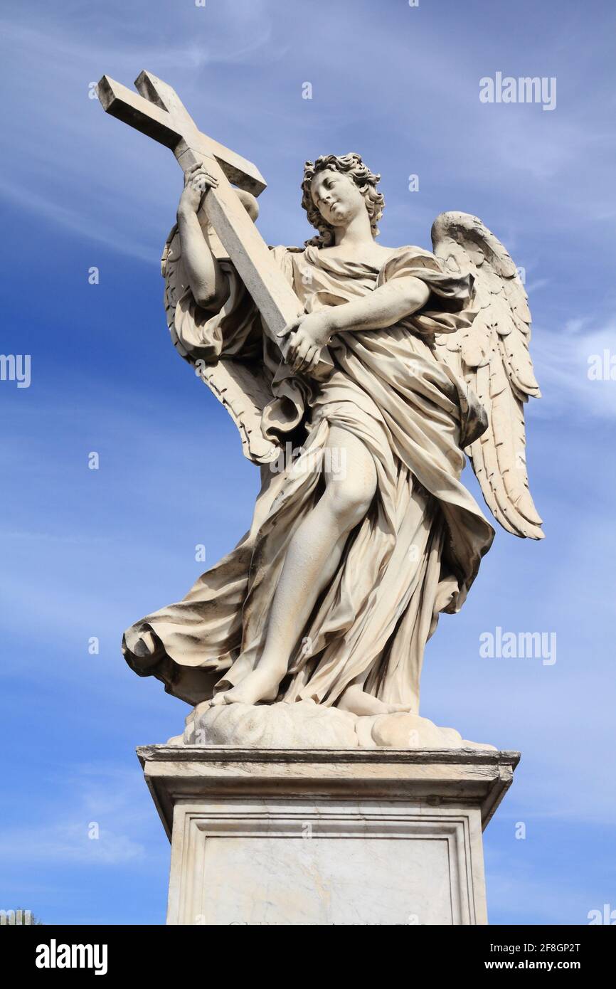 Rome landmarks. Angel sculpture on Saint Angel Bridge (Ponte Sant ...