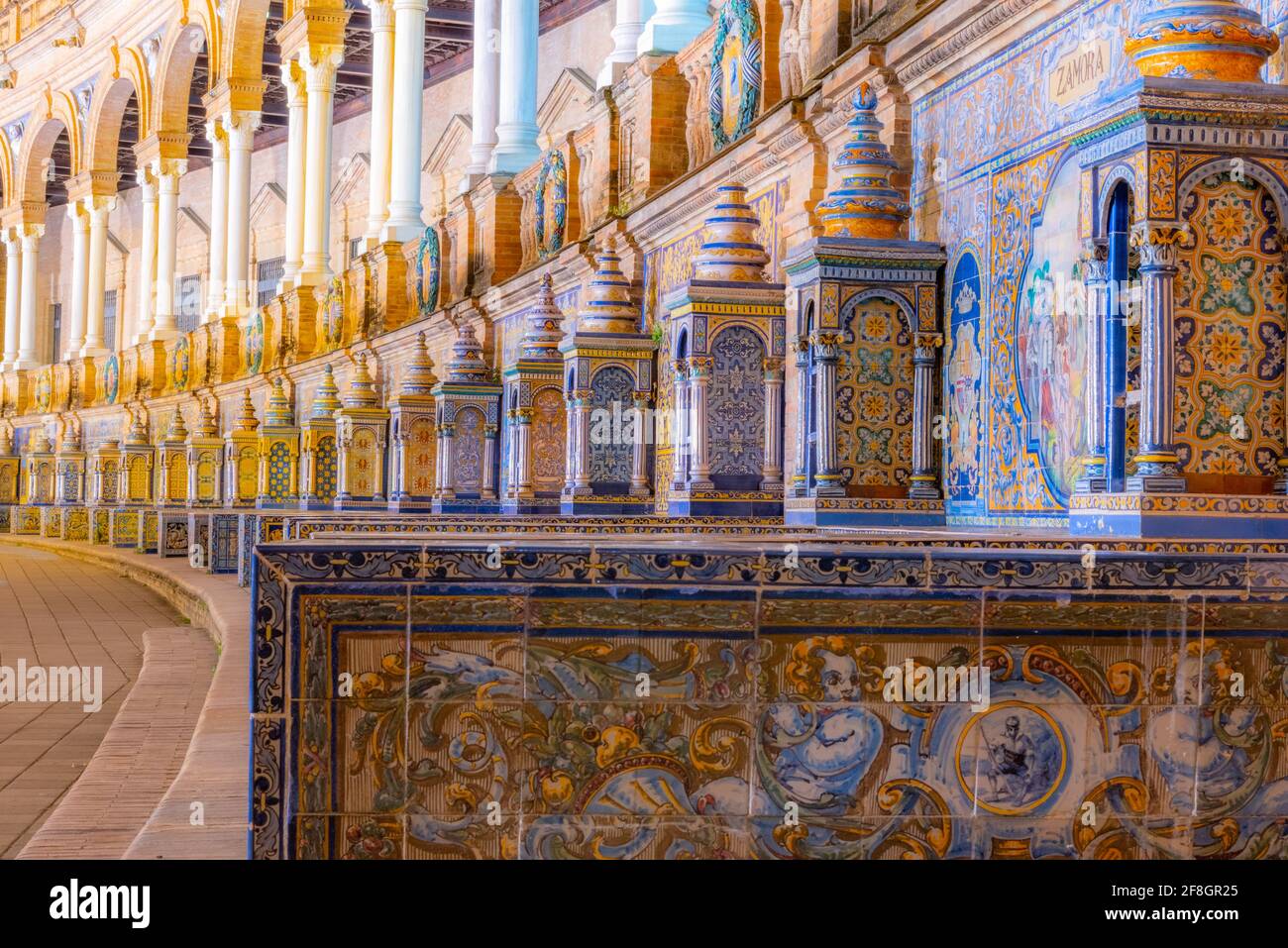 Detail of colorful tiles at Plaza de Espana in Sevilla, Spain Stock ...