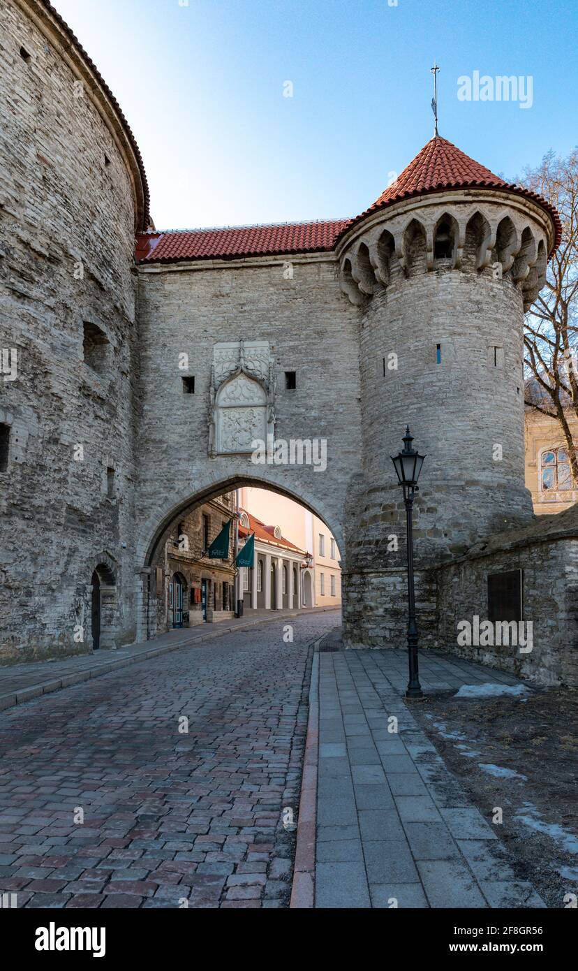 Tallinn, Estonia, 24th March 2021: entrance to beautiful medieval ...