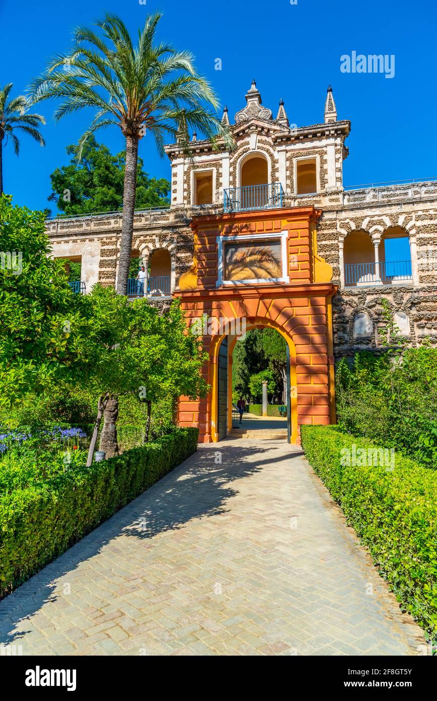 Privilege gate at gardens of Real Alcazar de Sevilla in Spain Stock ...