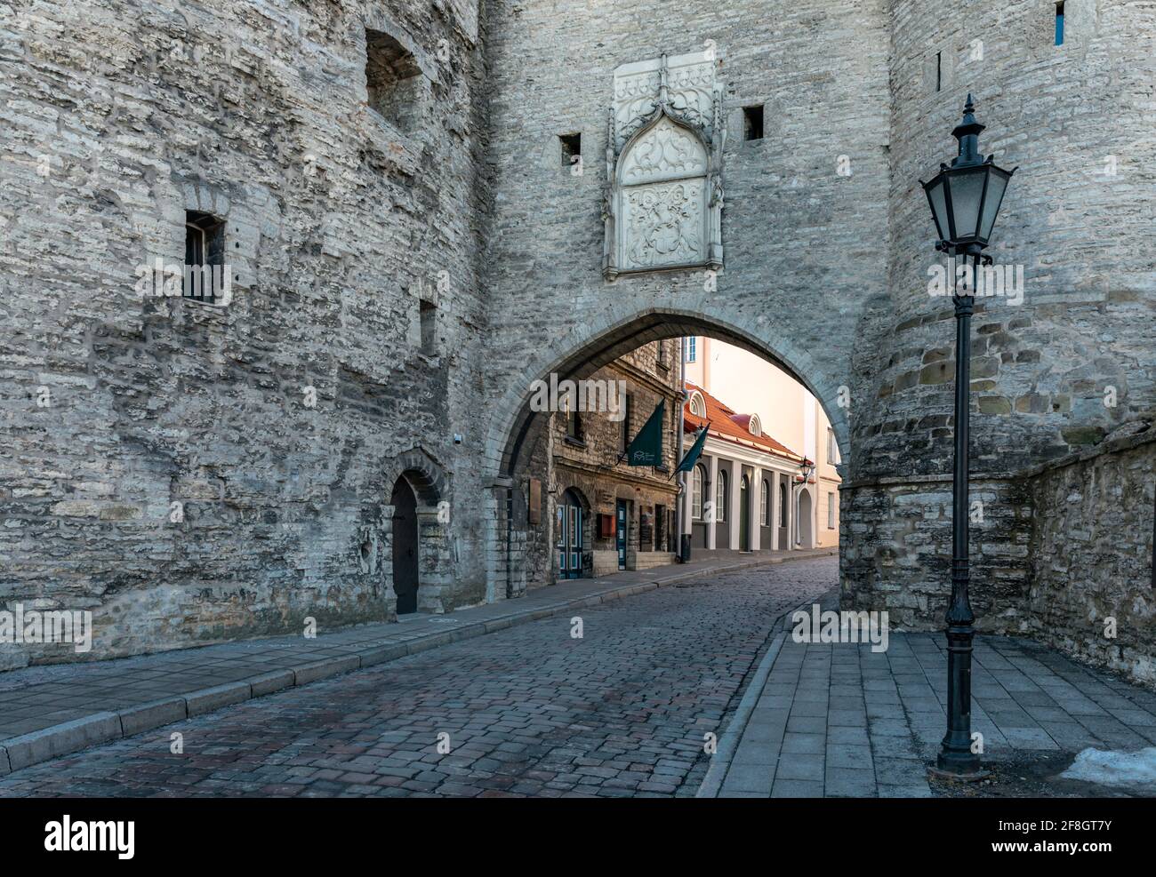 Tallinn, Estonia, 24th March 2021: entrance to beautiful medieval ...