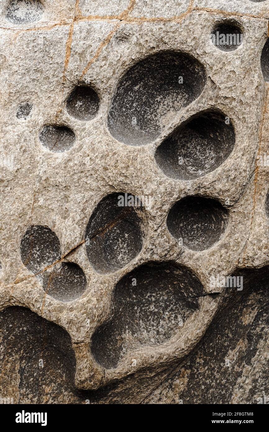 Vertical shot of natural rock texture with holes for background and ...
