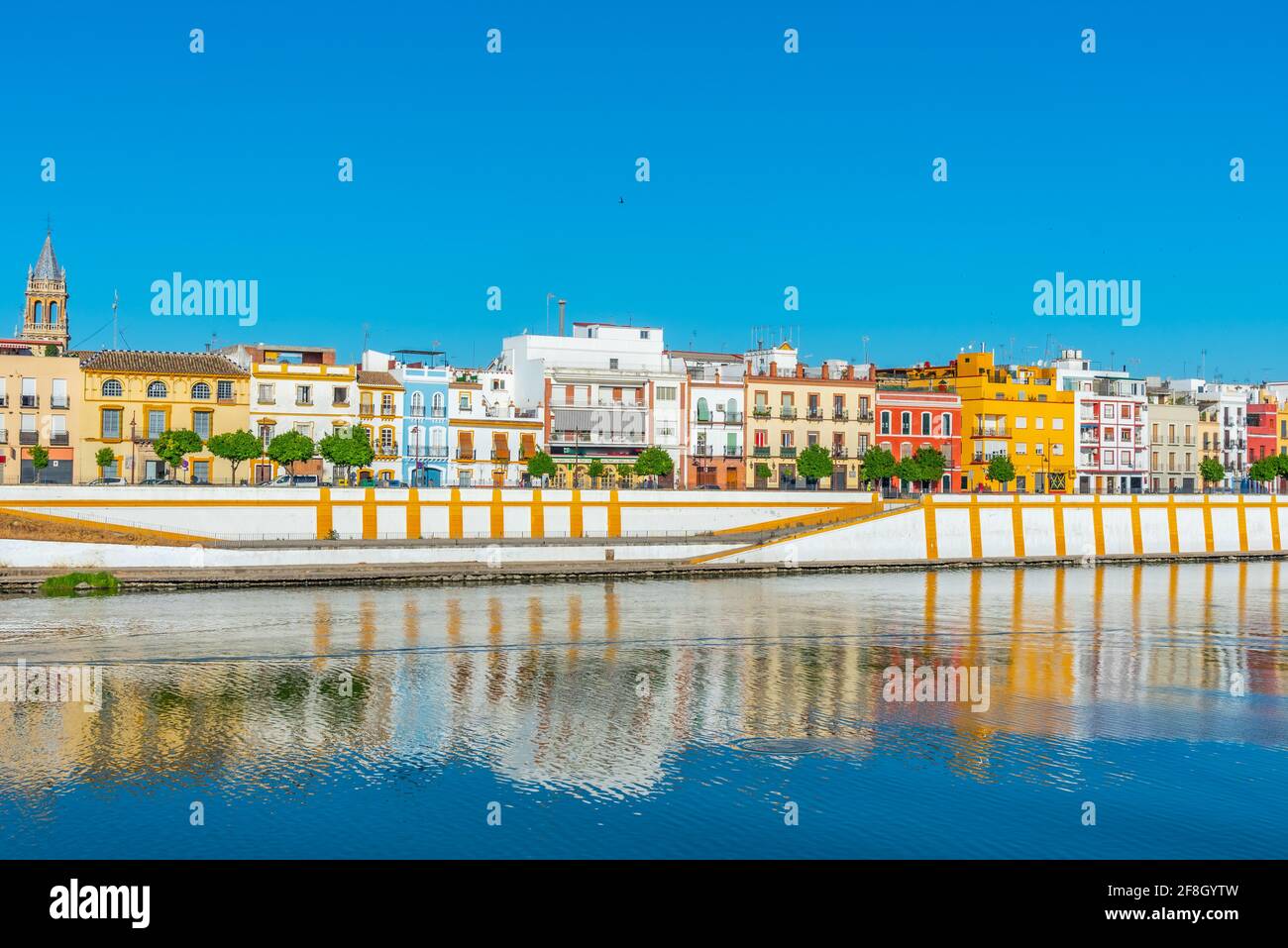 Triana neighborhood behind river Guadalquivir in Sevilla, Spain Stock ...