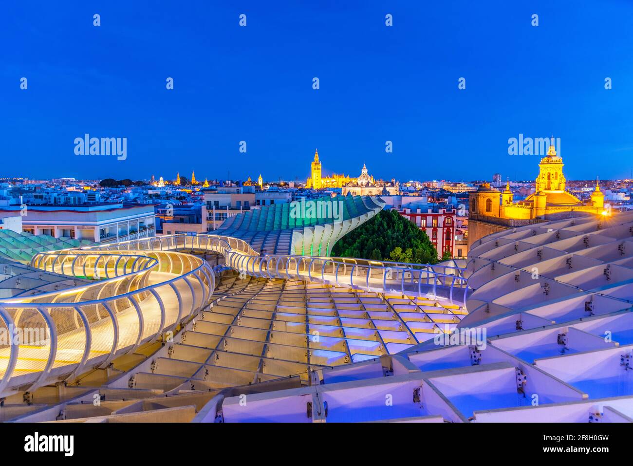 Churches in Sevilla viewed from Setas de Sevilla mushroom structure ...