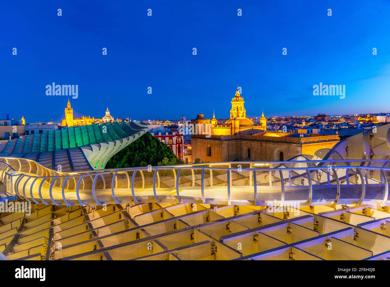 Churches in Sevilla viewed from Setas de Sevilla mushroom structure ...