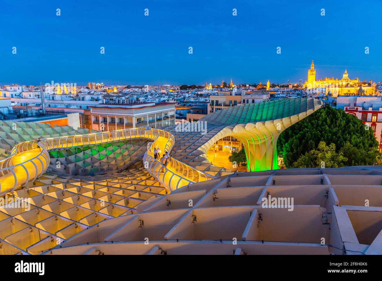 Churches in Sevilla viewed from Setas de Sevilla mushroom structure ...