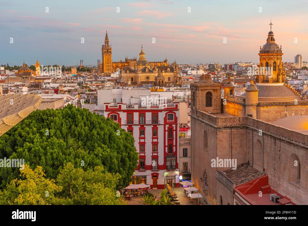 Churches in Sevilla viewed from Setas de Sevilla mushroom structure ...