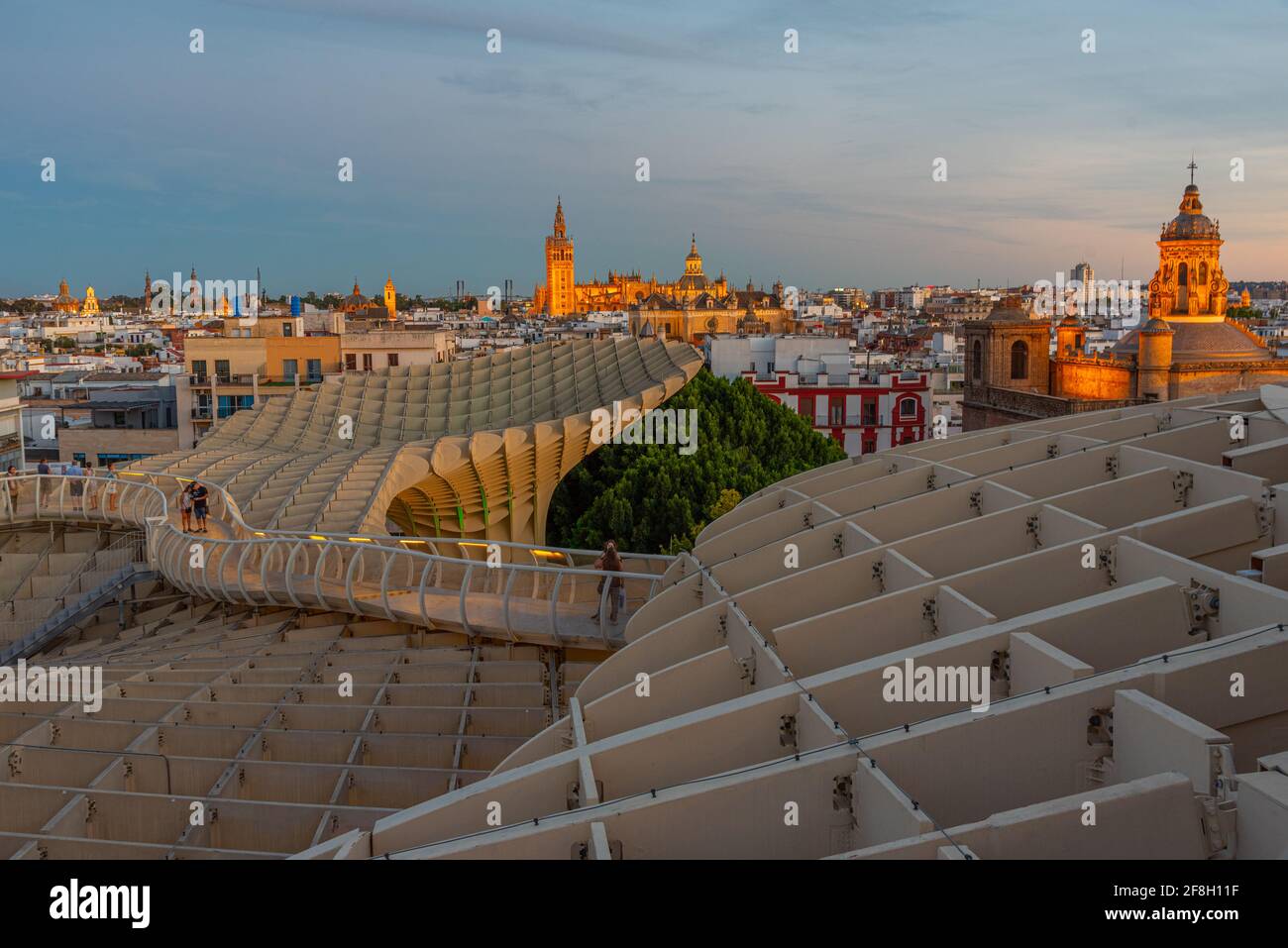 Churches in Sevilla viewed from Setas de Sevilla mushroom structure ...