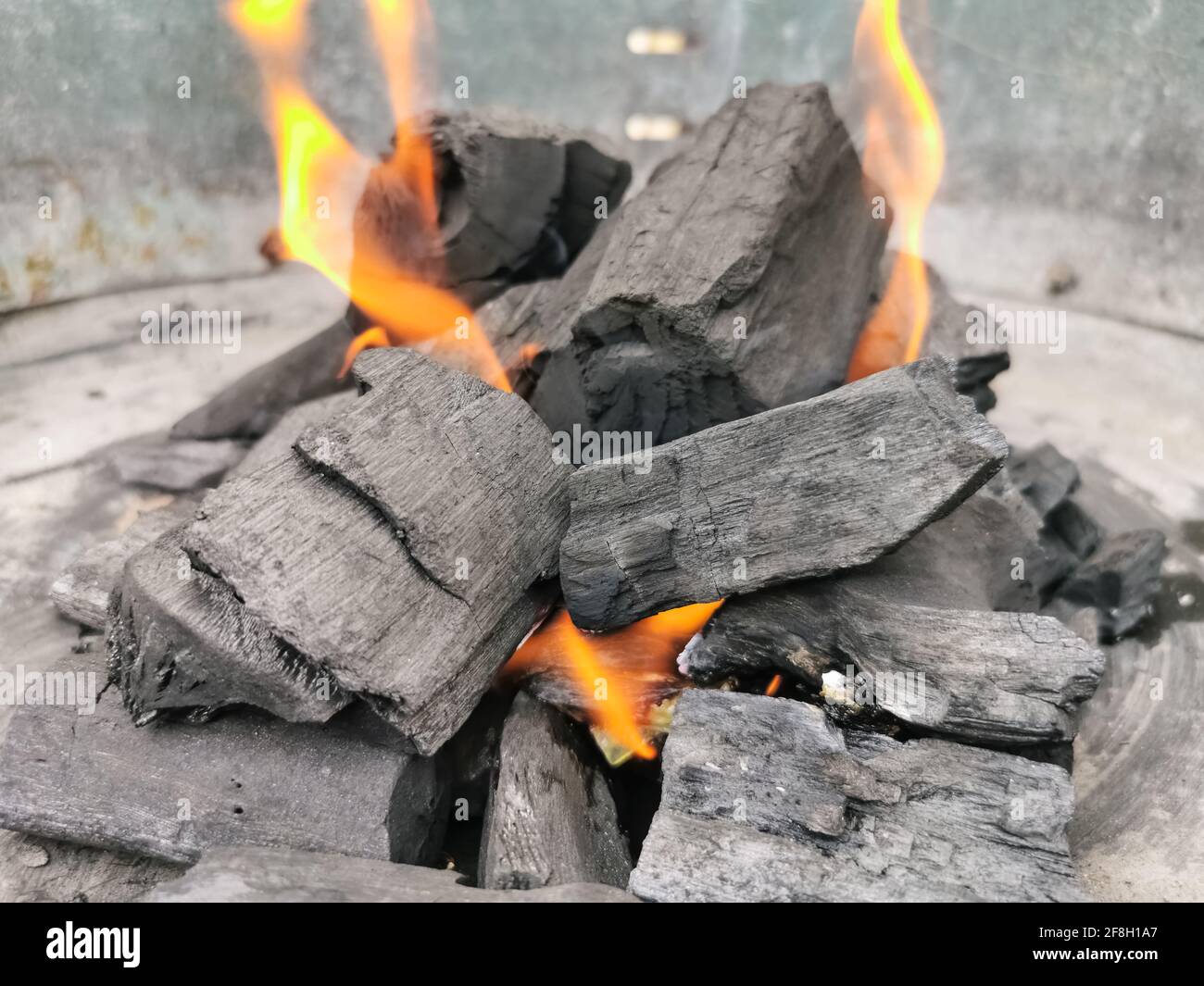 Macro view of burning coal embers bonfire, detail of coal texture Stock ...