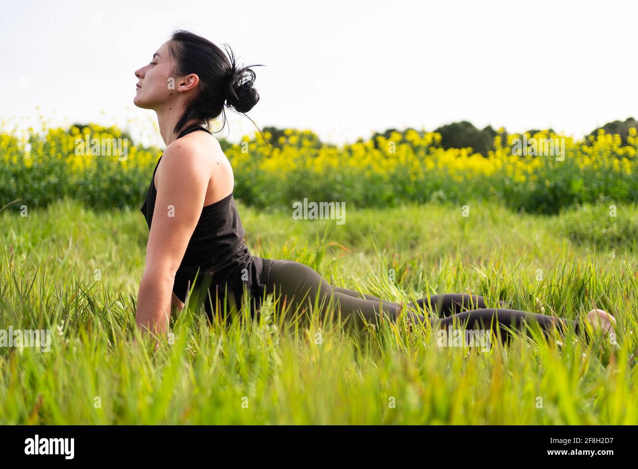 girl does a yoga posture in nature Stock Photo - Alamy