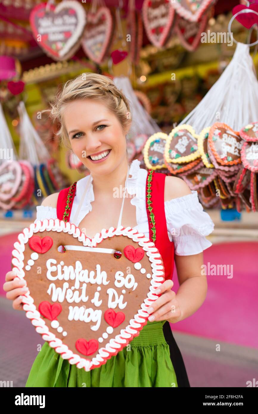Young woman in traditional Bavarian clothes - dirndl or tracht -with a ...