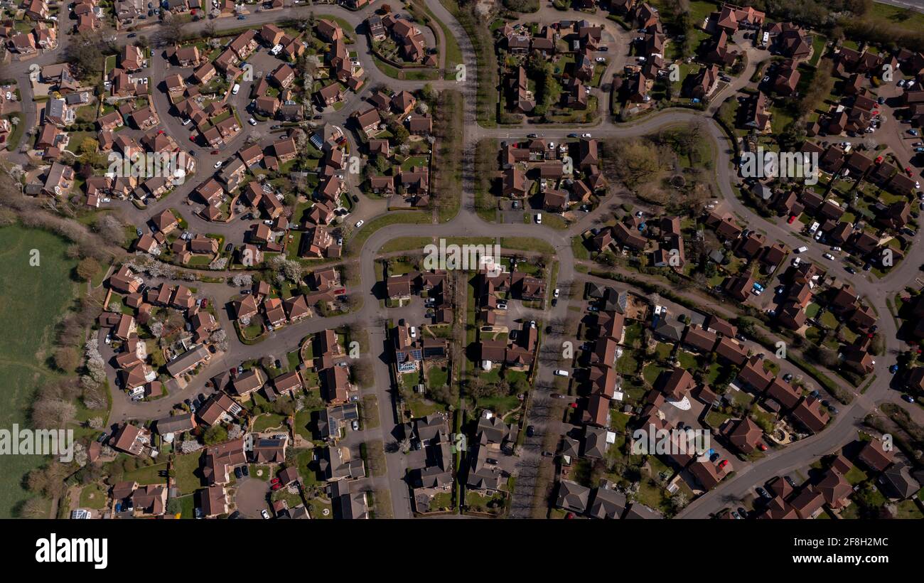 Aerial photo of the village of Caldecotte in Milton Keynes UK showing a ...