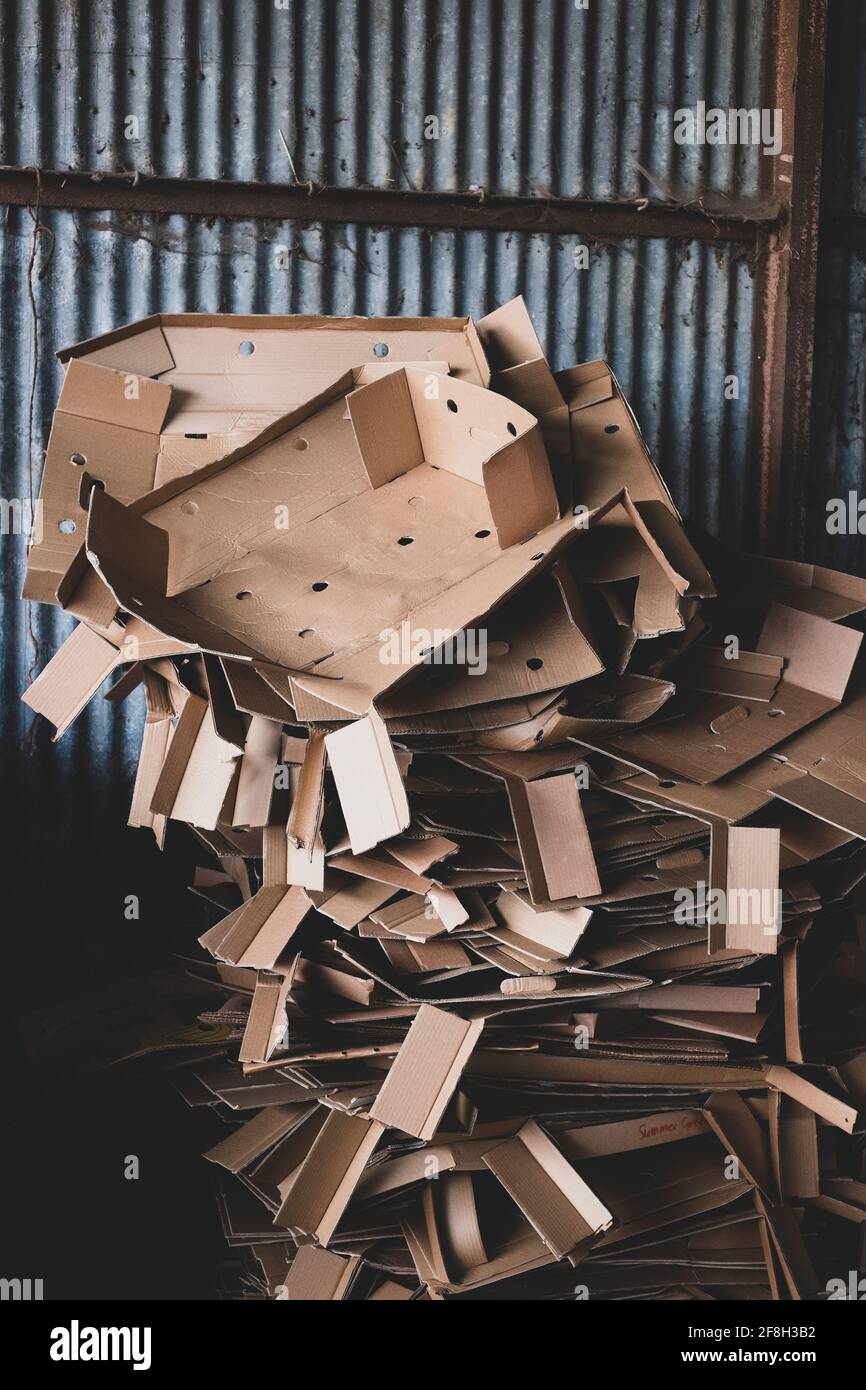 Close up of heap of crumpled cardboard boxes on a farm Stock Photo - Alamy