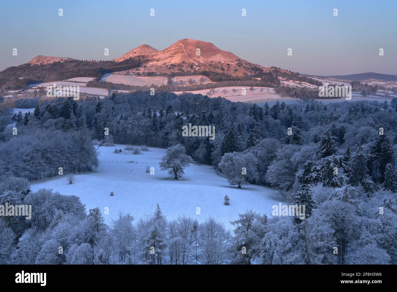 Spring sunrise highlights the Eildon Hills from Scott's View on a ...